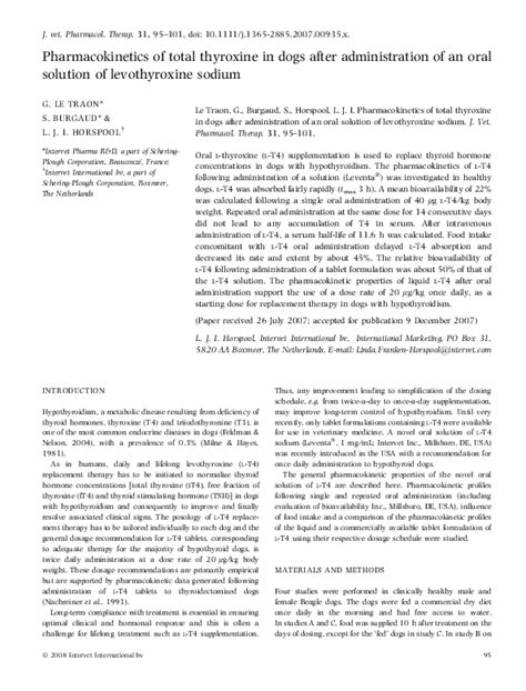 Pdf Pharmacokinetics Of Total Thyroxine In Dogs After Administration