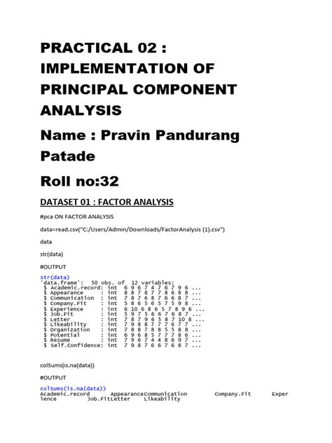 Practical 02 Pca Pdf Principal Component Analysis Factor Analysis