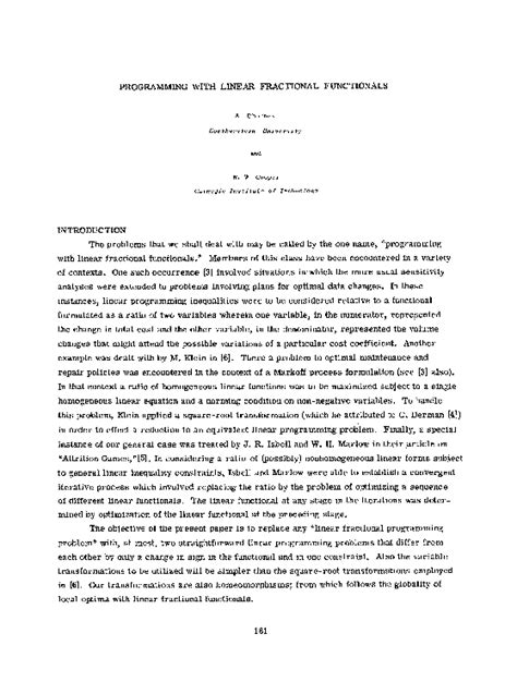 Pdf Programming With Linear Fractional Functionals