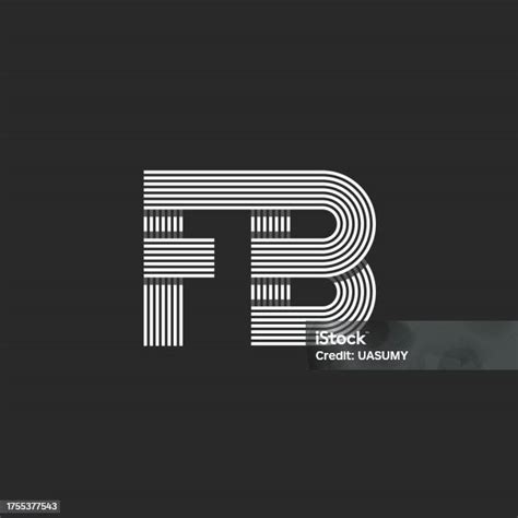 모노그램 문자 Fb 또는 Bf 이니셜 아이콘 모형 겹치는 평행선 흑백 두 개의 마크 B 및 F 조합 선형 미니멀 스타일 아이콘 유형 디자인 알파벳 F에 대한 스톡 벡터 아트