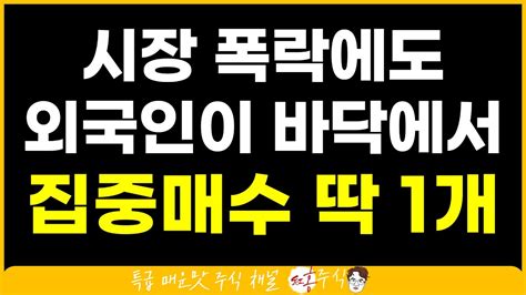 시장 폭락에도 외국인이 바닥에서 집중매수하는 주식 딱1개 Youtube