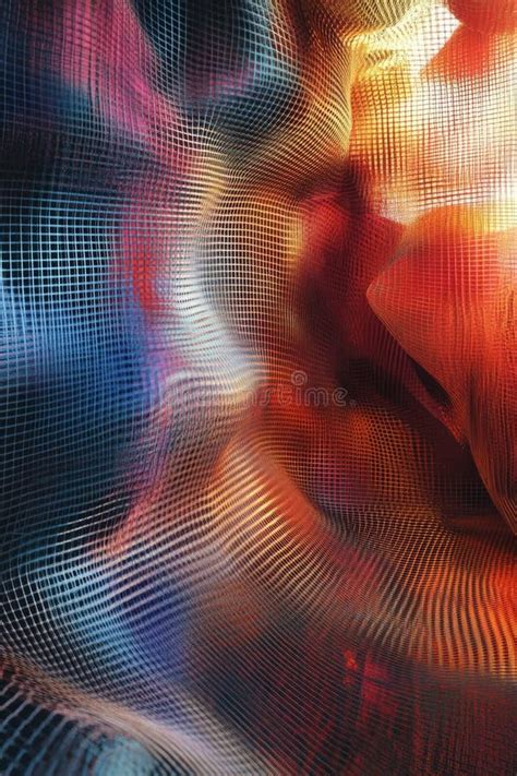 Abstract Mesh Data Visualization In Colorful Flowing Space With Textural Elements Stock