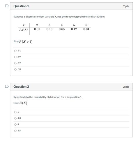 Solved Question Pts Suppose A Discrete Random Variable Chegg