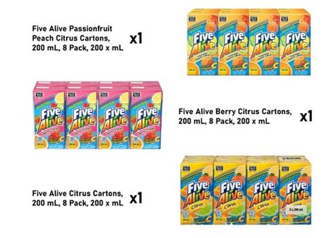 Five Alive Juice Pack Citrus Berry And Passionfruit Peach 3x8 200ml