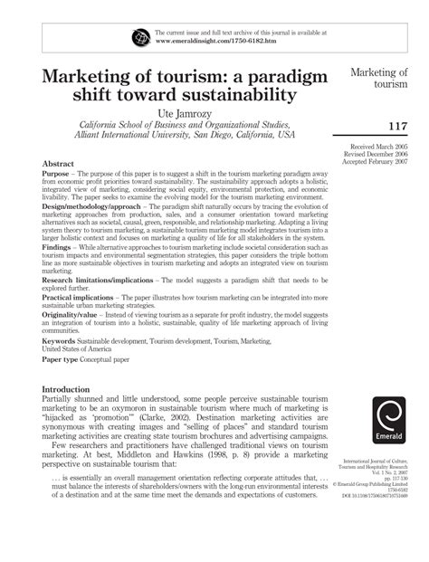 Pdf Marketing Of Tourism A Paradigm Shift Toward Sustainability