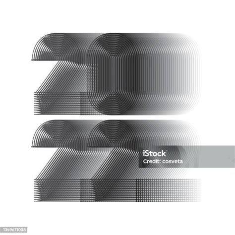 2022 년 새해 복 많은 년 추상 기하학적 커버 디자인 배경 얇은 선 스트라이프 스타일 벡터 일러스트의 3d 차원 2022 숫자 배너 라벨 전단지 포스터 블랙 화이트 절연