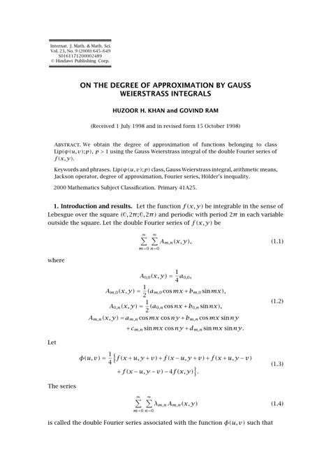 Pdf On The Degree Of Approximation By Gauss Weierstrass Integrals