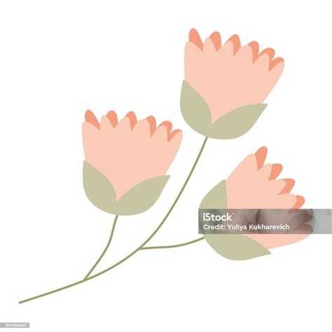 파스텔 오렌지 꽃 에서 플랫 스타일 절연 통하고 있는 백색 배경 벡터 아이콘 그림입니다 봄 카드 스티커 팩 휴일 장식 생일 여성의 날 엽서에 대한 식물학 디자인 요소