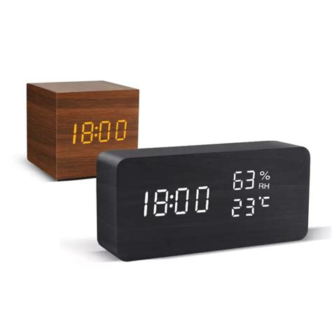 Alarm Clock Led Wooden Watch Kitchenware Crew