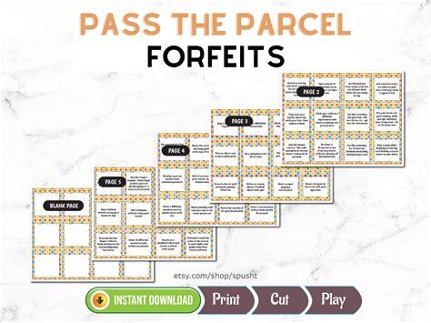 Pass The Parcel Game Forfeits Birthday Party Game Printable