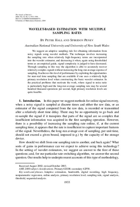 Pdf Wavelet Based Estimation With Multiple Sampling Rates