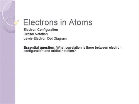 Electrons In Atoms Electron Configuration Orbital Notation Lewiselectron