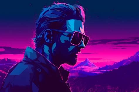 Premium Ai Image Man In Virtual Reality Glasses In Neon Synthwave