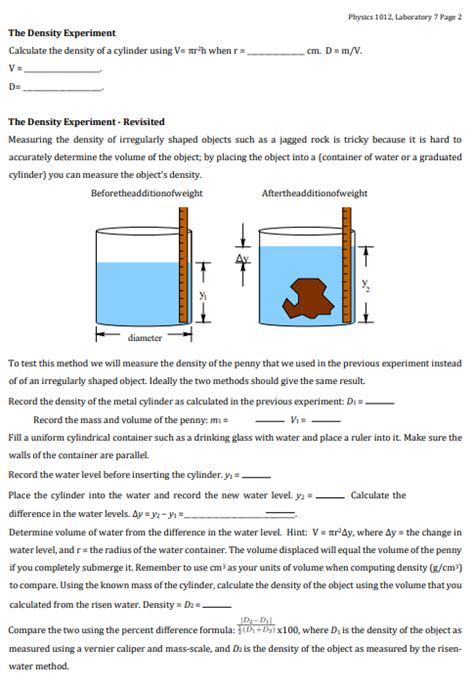 The Density Experiment Calculate The Density Of A Chegg