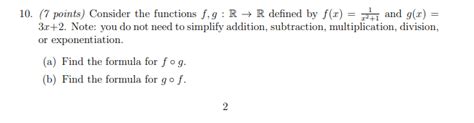 solved 10 7 points consider the functions f g r→r defined