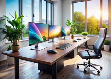 Elevate Your Productivity A Modern Workspace With Triple Curved