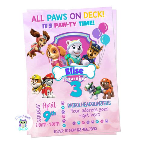 Pink Paw Patrol Birthday Party Invitations Paw Patrol Pink Invitations