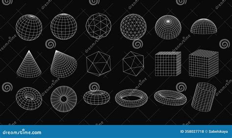 3d Wireframe Geometric Shapes Perspective Grid Figures Tech Mesh