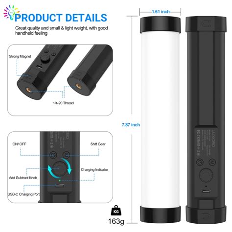 큐세오 P100 Rgb 사진 비디오 라이트 스틱 자석 핸드 헬드 Led 채우기 조명 원격 제어 및 그리드 소프트 박스