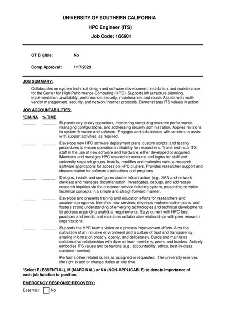 Fillable Online Hpc Engineer Its Job Code 166901 Fax Email Print