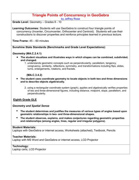 Triangle Concurrency Points In Geogebra Geometry Lesson