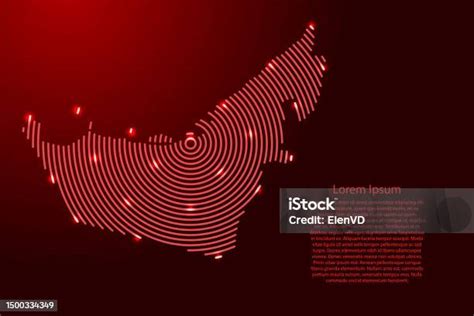 아랍 에미리트 연합 미래의 동심원 빨간색 원과 배너 포스터 인사말 카드에 대한 빛나는 별의지도 가상현실에 대한 스톡 벡터 아트