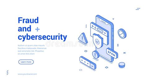Fraud Cyber Security Anti Spam Virus Protection Outline Isometric Web Banner Design Template