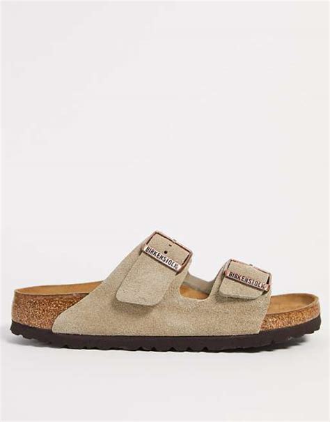Birkenstock Arizona Flat Sandals In Taupe Suede Asos