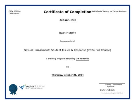 Judson Isd Sexual Harassment Training Certificate Pdf