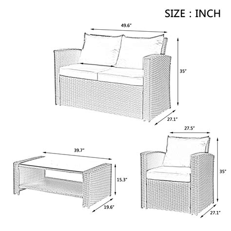 Highsound 4 Piece Outdoor Patio Furniture Sets Wicker Conversation Set