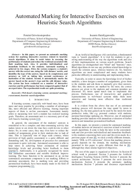 Pdf Automated Marking For Interactive Exercises On Heuristic Search Algorithms