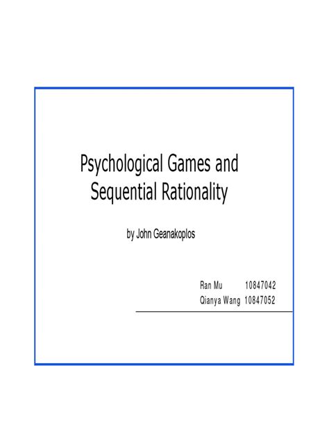 Psychological Games And Sequential Rationality Pdf Gaming Quantitative Research