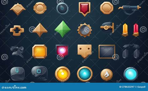 Game UI Assets Set Gaming User Interface Icons Collection Vector Illustration Stock