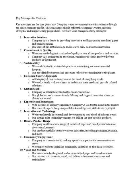 Key Messages For Customer Pdf Sustainability Innovation