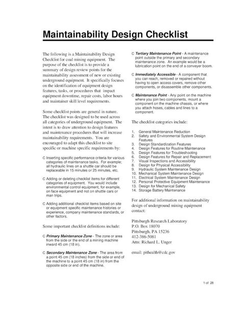 pdf maintainability design checklist · pdf filemaintainability design