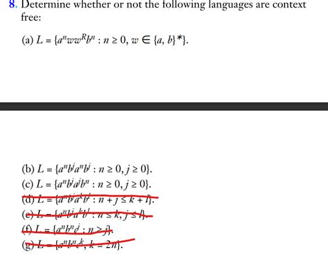 solved 8 determine whether or not the following languages