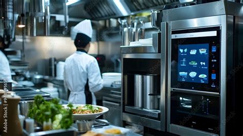 A Modern Restaurant Kitchen Equipped With Innovative Iot Devices And Sensors For Real Time