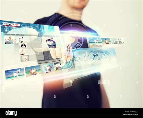 Man Pressing Button On Virtual Screen Stock Photo Alamy