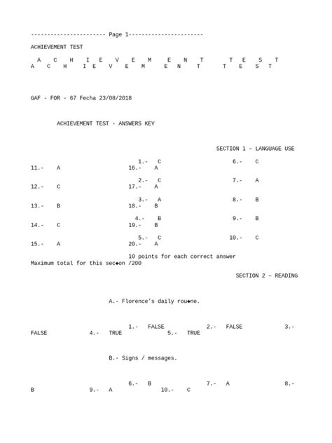Achievement Test Answer Key Download Free Pdf Cognition Cognitive