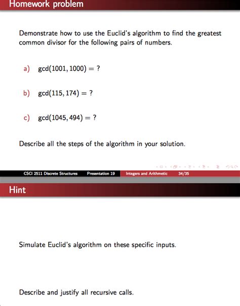 solved demonstrate how to use the euclid s algorithm to find