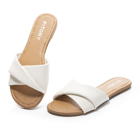 FITORY Women S Flat Sandals Fashion Slides With Soft Leather Slippers For Summer Size