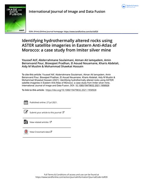 Pdf Identifying Hydrothermally Altered Rocks Using Aster Satellite