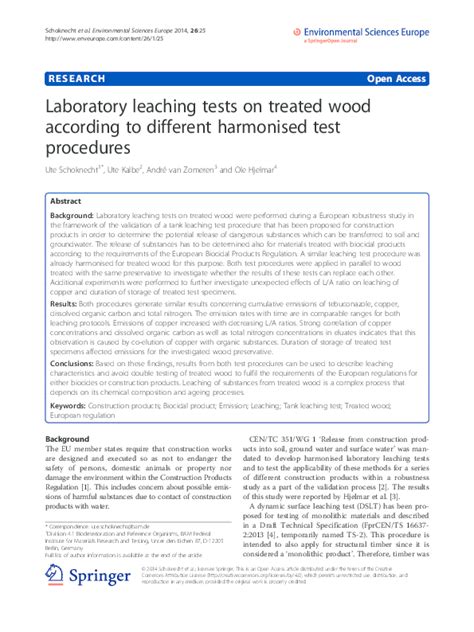 Pdf Laboratory Leaching Tests On Treated Wood According To Different Harmonised Test