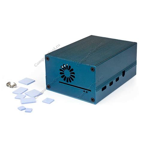 Корпус алюминиевый для Raspberry Pi 4 синий с вентилятором