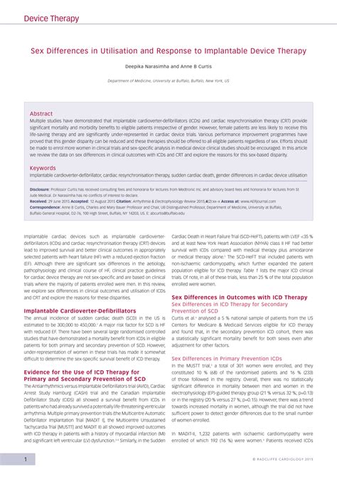 Pdf Sex Differences In Utilisation And Response To Implantable Device