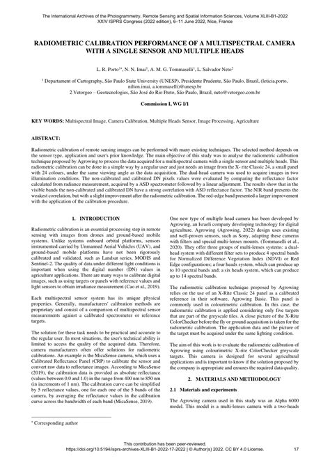 Pdf Radiometric Calibration Performance Of A Multispectral Camera With A Single Sensor And