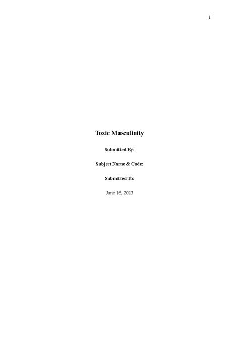 Toxic Masculinity Assignment I Toxic Masculinity Submitted By Subject Name Code Studocu