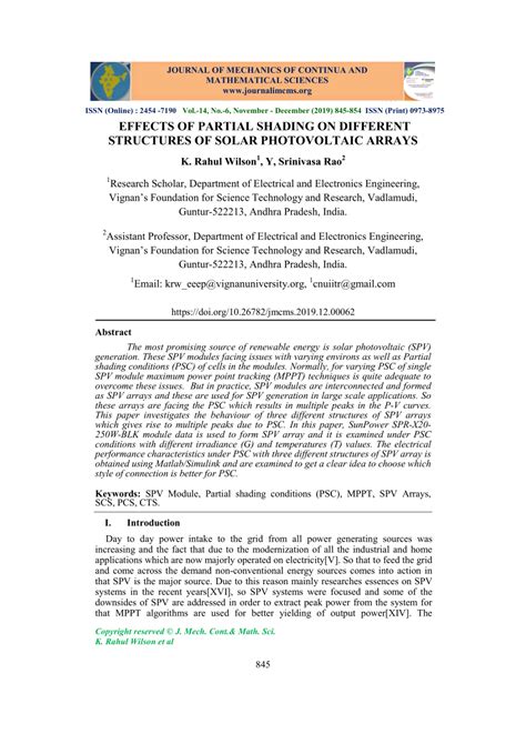 Pdf Effects Of Partial Shading On Different Structures Of Solar Photovoltaic Arrays