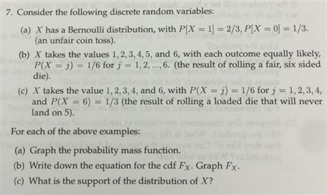 Solved Consider The Following Discrete Random Variables Chegg