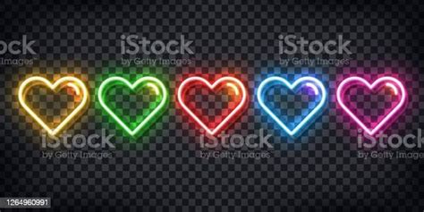 투명 한 배경에 덮여 템플릿 장식 및 레이아웃에 대한 다채로운 마음의 현실적인 고립 된 네온 기호의 벡터 세트 0명에 대한 스톡 벡터 아트 및 기타 이미지 Istock
